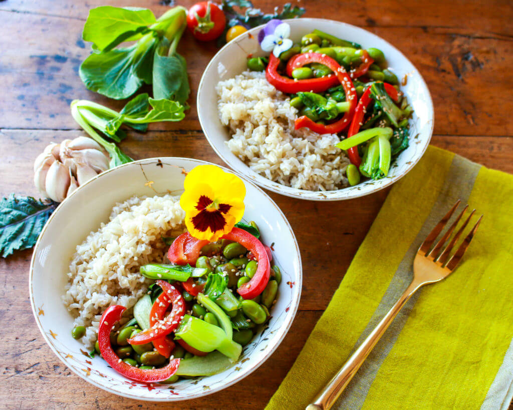 Edamame Bok Choy Rice Bowl - Sharon Palmer, The Plant Powered Dietitian