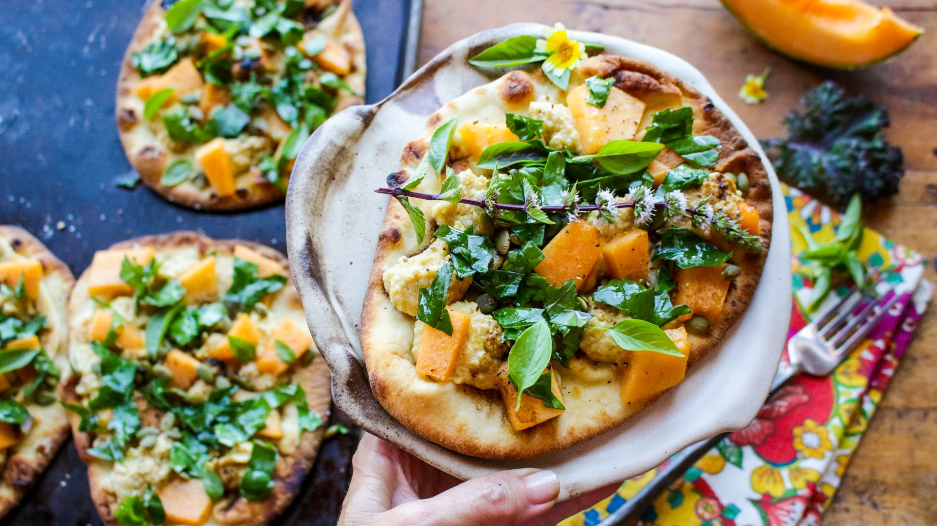Vegan Cantaloupe Basil Flatbread Pizza - Sharon Palmer, The Plant ...
